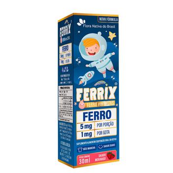 Ferrix Ferro em Gotas 30mL 5mg por porção Sabor Morango Flora Nativa do ...