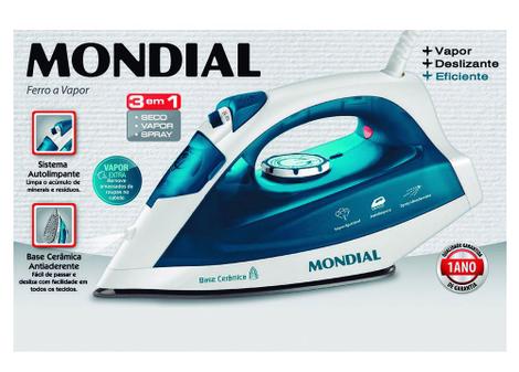 Ferro A Vapor Com Spray Base Em Cerâmica 1200W 127V -Mondial - Ferro de ...