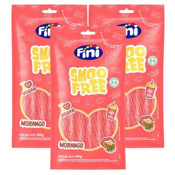 Fini Smoo Free Vegana Tubes Morango Azedinho contendo 3 pacotes de 80g ...
