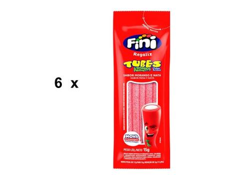 Fini Tubes Morango Ácido - Kit com 6 unidades - Balas - Magazine Promozone