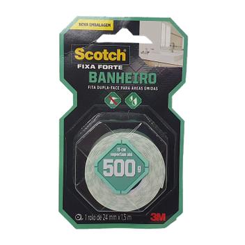 Fita Dupla Face 3M Área Úmida Fixa Forte Banheiro 24 mm x 1,5m - Scotch ...