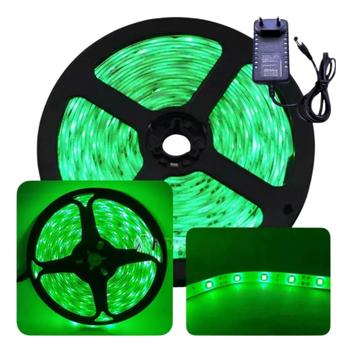 Fita LED 3528 COM FONTE 12V Verde Rolo 5 Metros e 300 LEDs Siliconada E ...