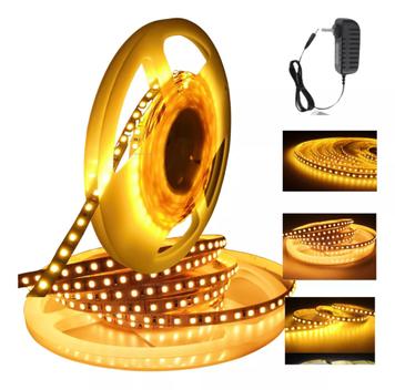 Fita LED 3528 + Fonte 12V Amarelo Rolo 5 Metros e 300 LEDs Siliconada E ...