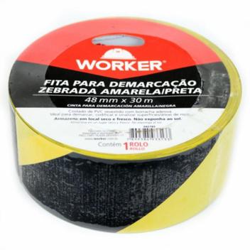 Fita Zebrada Adesivada 30m 48mm Amarelo e Preto Worker - Fita Adesiva e ...