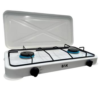 Fogão a Gás 2 Bocas Branco com Tampa em Aço Inox 2 Níveis de Chama ...