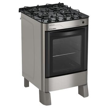 Fogão Esmaltec Ágata Glass 4 Bocas Inox Forno Limpa Fácil e Acendimento ...