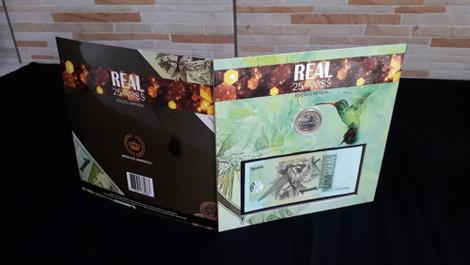 Folder Comemorativo 25 Anos do Real com Cédula e Moeda do Beija-Flor - Império Real Numismática ...