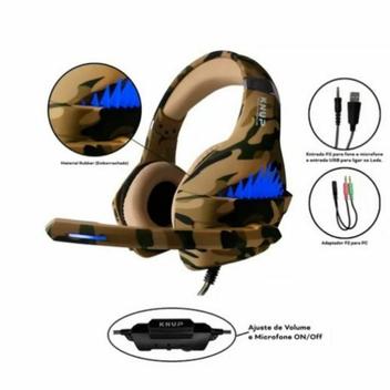 Fone De Ouvido Headset Gamer Over-ear Camuflado Led Usb Pc KP-GA01 ...