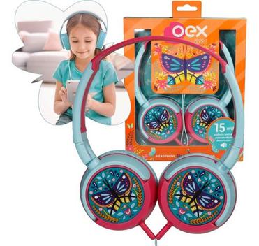 Fone De Ouvido Infantil Menina Butterfly Oex Com Microfone - Headphone ...