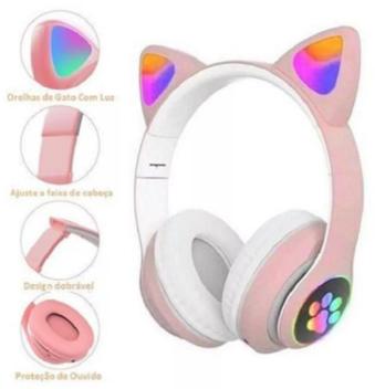 Fone De Ouvido Over-ear Gamer Sem Fio Cat Rosa Com Luz Led - Headset ...