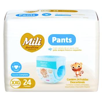 Fralda Descartável Mili Love & Care PREMIUM PANTS (Tam: XXG) cintura elástica 360º - pacote c ...