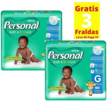 Fralda Personal Hiper 2 Pacotes Tamanho G de 8 a 12,5 kg Com 60 ...