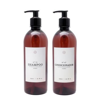 Frascos Ambar 2Pçs Shampoo E Condicionador Rótulo Preto 500Ml Pet ...