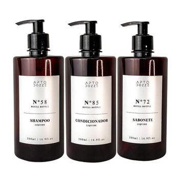 Frascos Ambar 3Pçs Luxo Shampoo Condicionador Sabonete 500Ml - Apto ...