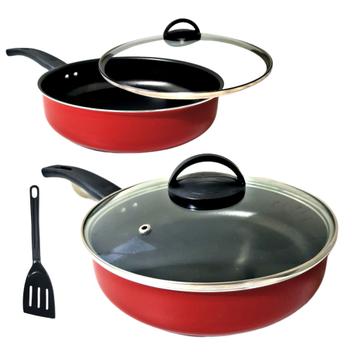 Frigideira Alta Funda 18cm E 22cm C/ Tampa de Vidro Antiaderente ...