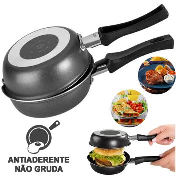 Frigideira Dupla Antiadarente de Alumínio 14cm Hambúrguer e Omeleteira ...