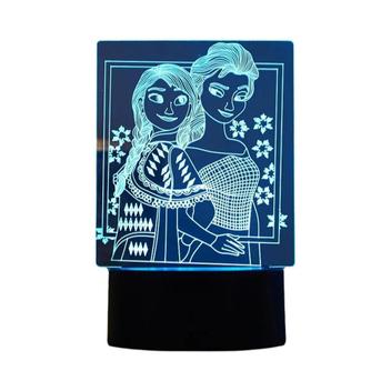 Frozen Princess Anna Elsa Olaf 3D LED Night Light Acrílico Ilusão ...
