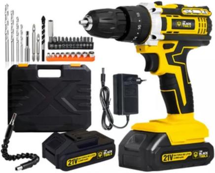Furadeira e Parafusadeira de Impacto Sem Fio 21V com LED, 2 Baterias ...