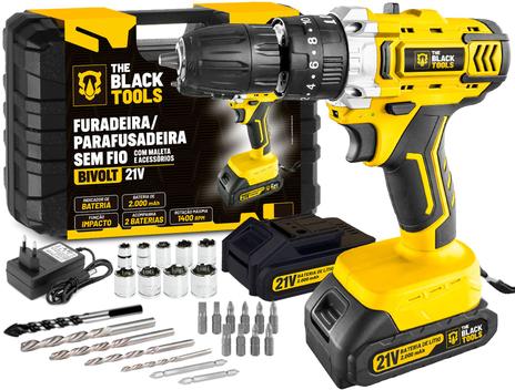 Furadeira Parafusadeira Bivolt 2 Baterias 21v Com Maleta - The Black ...