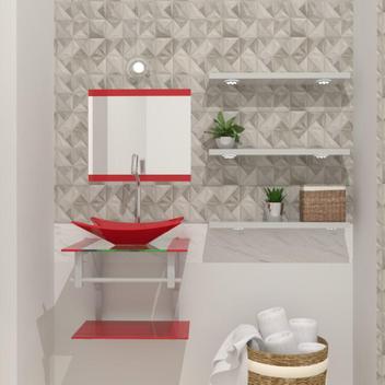 Gabinete De Vidro 45Cm Cuba Retangular Vermelha + Torneira - Cubas E ...