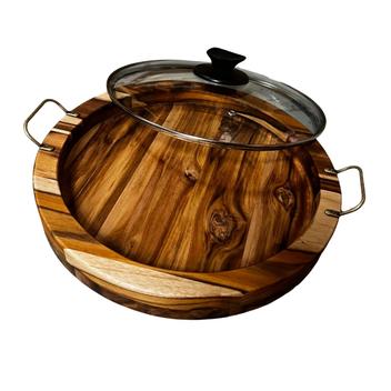 Gamela De Madeira Redonda Com Tampa De Vidro e Alça 33cm - Le Requena ...