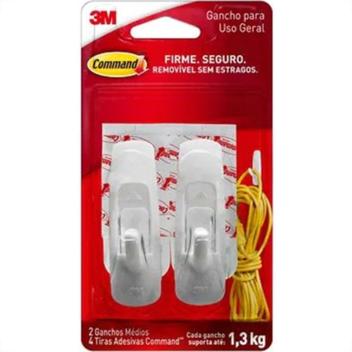 Gancho Adesivo 3M Branco Plastico 1,3 1Kg 2Pecas H0001818113 - Gancho ...