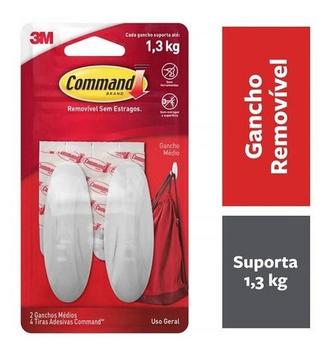 Gancho Adesivo Command Medio Ate 1,3kg Com 2 Unidades 3m - Scotch 3M ...