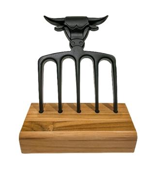 Garfo 5 Pontas Preto com Suporte em Madeira - Encanto Laser - Garfo ...