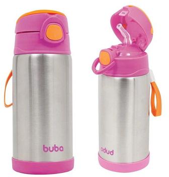 Garrafa Térmica Com Canudo Rosa - Parede Dupla - Aço Inoxidável - Buba ...