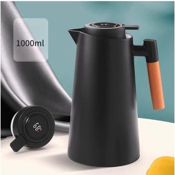 Garrafa Térmica Termometro Digital 1L Café Chá Nórdica Com Cabo Madeira ...