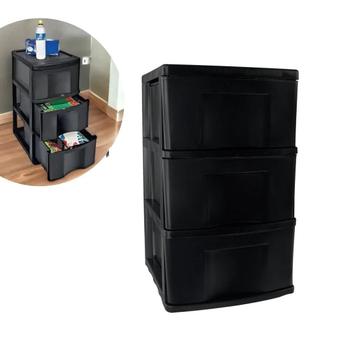 Gaveteiro Multiuso Resistente 3 Gavetas Utilidades Preto - Compre Já ...