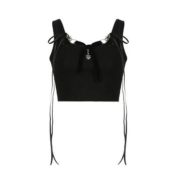 Gótico Preto Metal Coração Retalhos Colheita Topo Feminino Y2k Estilo ...