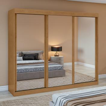 Guarda-roupa 3 Portas 3 Gavetas Saion Plus Super Glass Amêndoa Clean ...