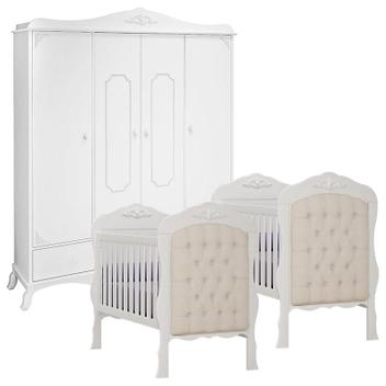 Guarda Roupa 4 Portas e 2 Berços Americano Capitonê Realeza Branco ...