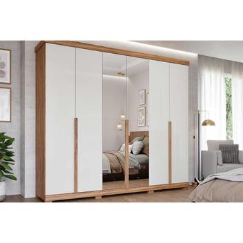 Guarda Roupa 6 Portas e 6 Gavetas c/ Espelho e Pés Guarapari Avelã/Off ...