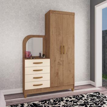 Guarda Roupa Armário Cômoda Penteadeira Com Espelho Quarto 2 Portas 4 ...