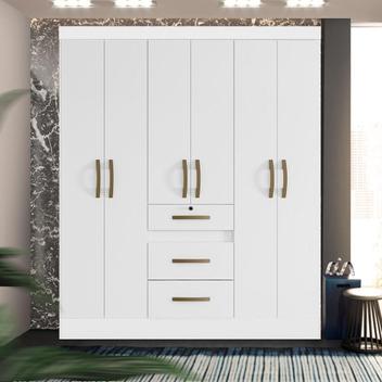 Guarda Roupa Branco 6 Portas 3 Gavetas - Iara Shop JM - MOVAL - Guarda ...