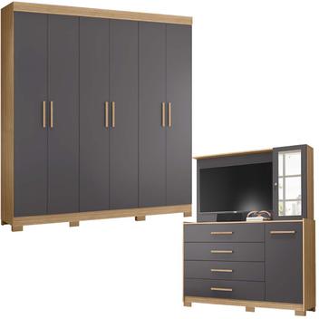 Guarda Roupa Casal 6 Portas mais Cômoda Painel p/ TV até 43", 4 gavetas ...