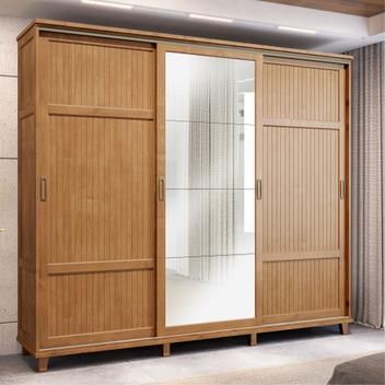 Guarda-Roupa Casal Dublin 3 Portas de Correr em Madeira com Espelho ...