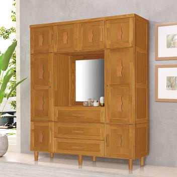 Guarda Roupa em Madeira Maciça 4 Portas 2 Porta com Espelho Hawai ...