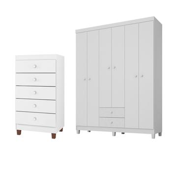 Guarda Roupa Infantil 6 Portas Com Cômoda 5 Gavetas Baby Kids Branco ...