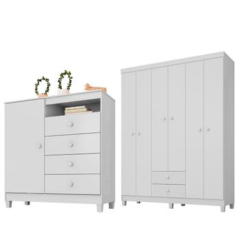 Guarda Roupa Infantil 6 Portas Com Cômoda Sapateira 1 Porta 4 Gavetas ...