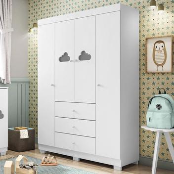 Guarda Roupa Infantil Nuvem 4 Portas 3 Gavetas Branco Noah Shop Jm Baby ...