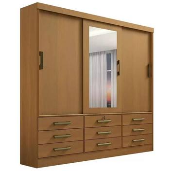 Guarda Roupa Meridian 3 Portas 9 Gavetas Casal com Espelho Cor Cinamomo ...