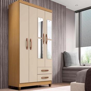 Guarda Roupa Solteiro 4 Portas e 2 Gavetas Com Espelho Modena Carvalho ...