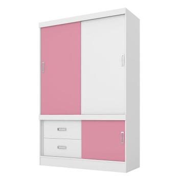 Guarda Roupa Solteiro Estilo II 3 Portas e 2 Gavetas Flex Branco/Rosa ...