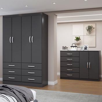 Guarda-Roupa Solteiro Max 4 Portas 6 Gavetas com Cômoda 2 Portas 5 ...