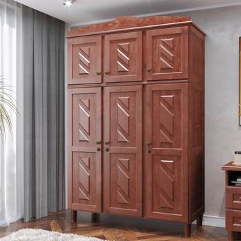 Guarda-Roupa Solteiro Milão Mogno 3 Portas Maleiro 2 Gavetas Madeira ...