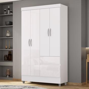 Guarda Roupa Solteiro Pequeno Ideal 4 Portas 2 Gavetas Branco - Vila ...
