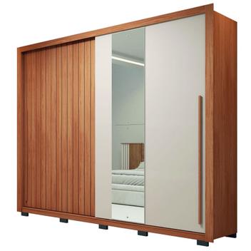 Guarda Roupas Casal Com Ripado e Espelho 2 Portas 4 Gavetas Madeirado ...